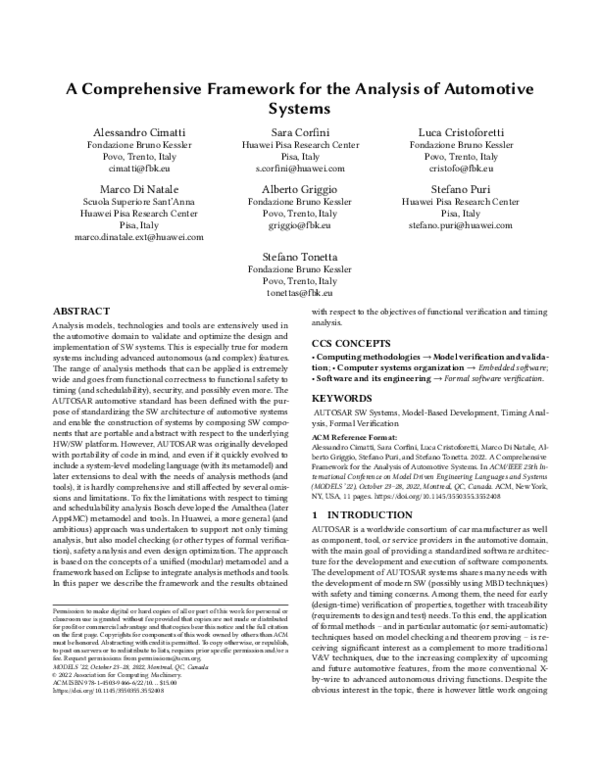 (PDF) A comprehensive framework for the analysis of automotive systems