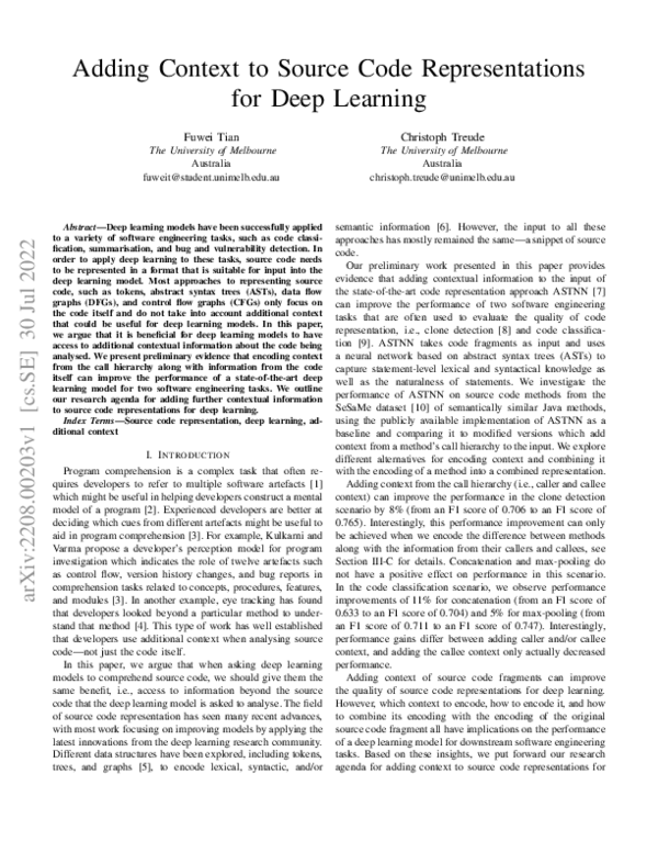 (PDF) Adding Context to Source Code Representations for Deep Learning