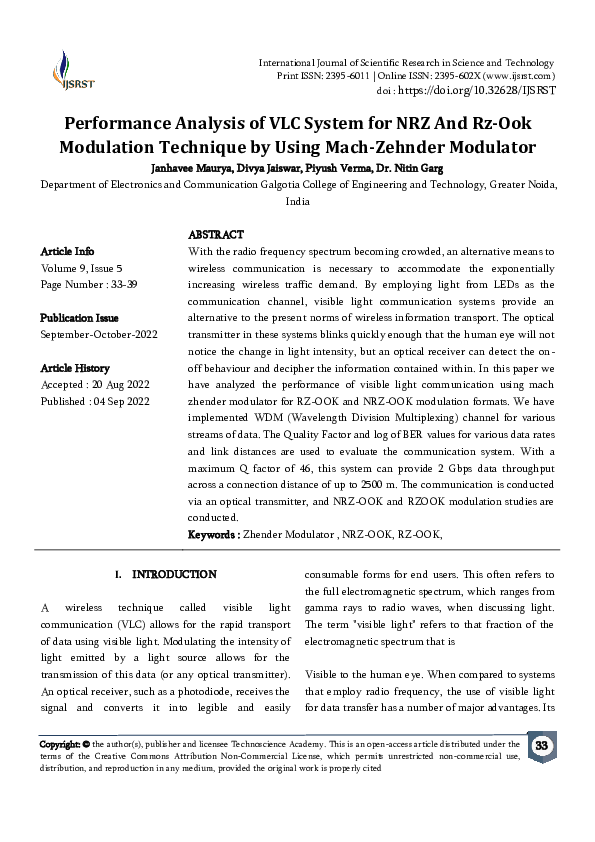 (PDF) Performance Analysis of VLC System for NRZ And Rz-Ook Modulation Technique by Using Mach ...