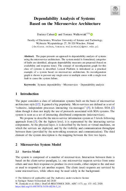 Pdf Dependability Analysis Of Systems Based On The Microservice Architecture Tomasz