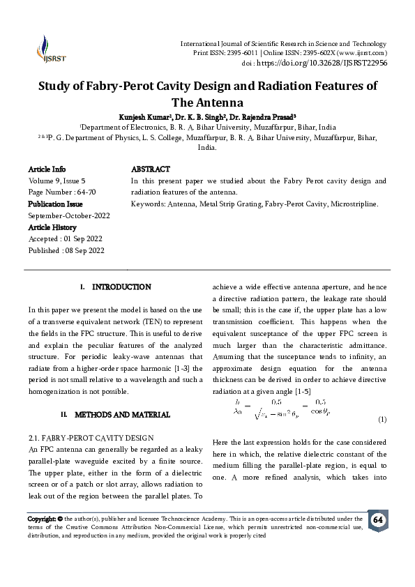 (PDF) Study of Fabry-Perot Cavity Design and Radiation Features of The ...