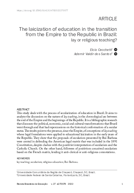 (PDF) The laicization of education in the transition from the Empire to ...