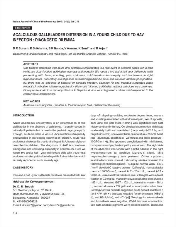 (PDF) Acalculous Gallbladder Distension in Child from HAV Infection
