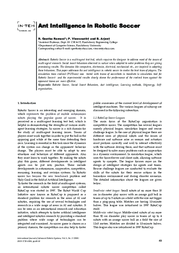 (PDF) Ant Intelligence in Robotic Soccer