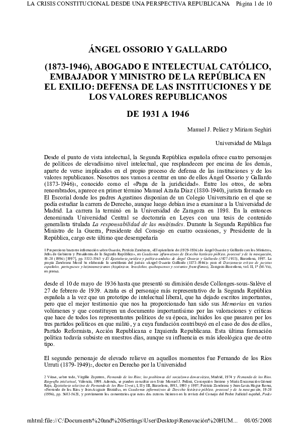 (PDF) Ángel Ossorio y Gallardo (1873-1946), Abogado e Intelectual ...