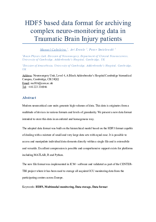 (PDF) HDF5-Based Data Format for Archiving Complex Neuro-monitoring ...