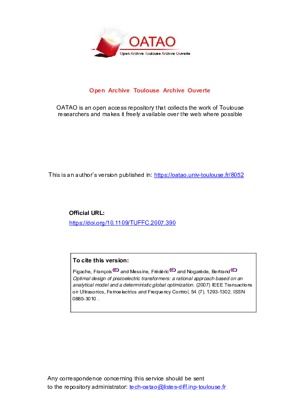 Pdf Optimal Design Of Piezoelectric Transformers A Rational Approach Based On An Analytical 