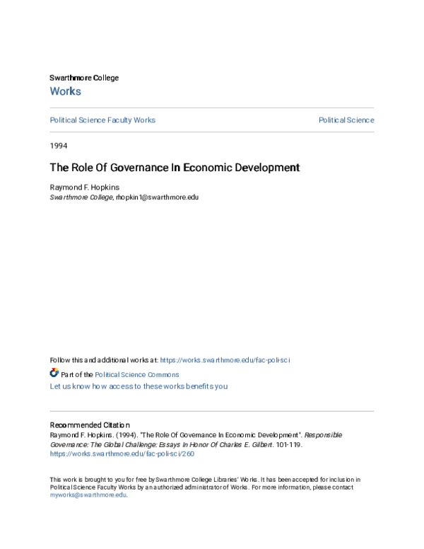 (PDF) The Role Of Governance In Economic Development