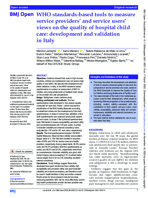 (PDF) WHO standards-based tools to measure service providers’ and ...