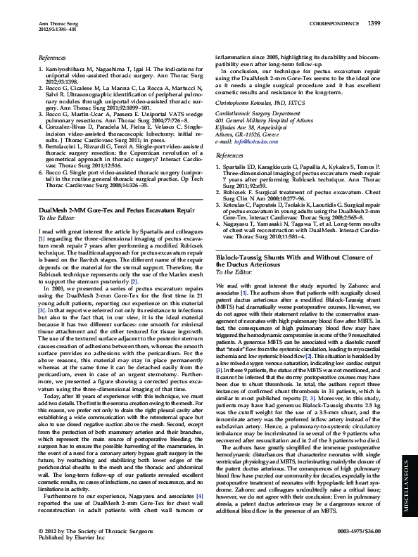 (PDF) DualMesh 2-MM Gore-Tex and Pectus Excavatum Repair
