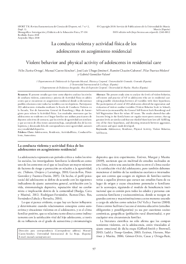 (PDF) La conducta violenta y actividad física de los adolescentes en ...
