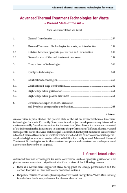 (PDF) Advanced Thermal Treatment Technologies for Waste