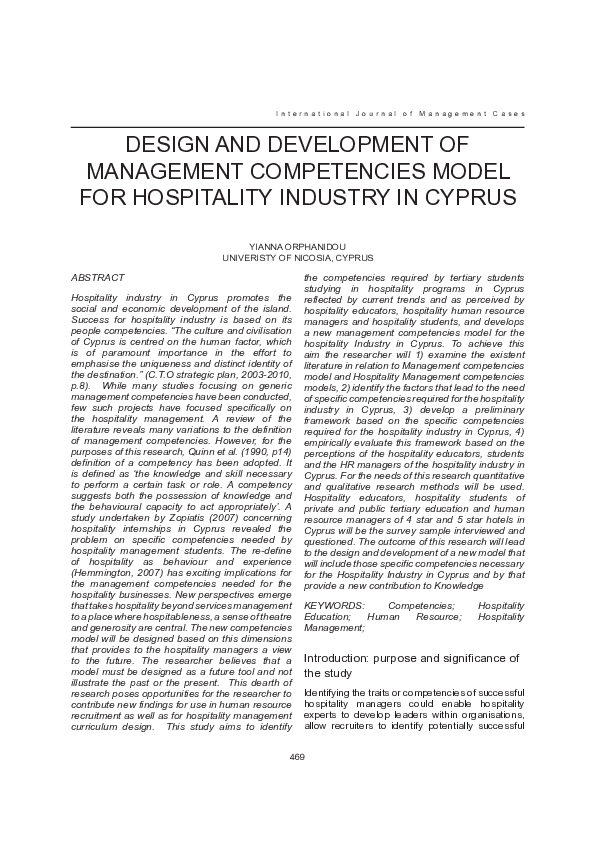 (PDF) Design and Development of Management Competencies Model for Hospitality Industry in Cyprus