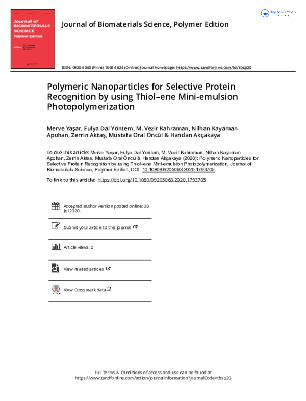 (PDF) Polymeric nanoparticles for selective protein recognition by using thiol-ene miniemulsion ...