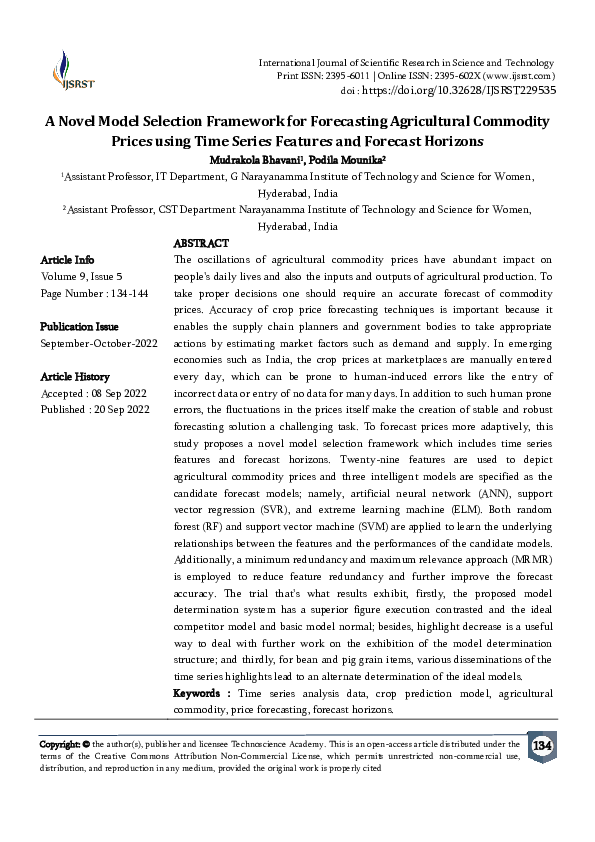 (PDF) A Novel Model Selection Framework for Forecasting Agricultural ...