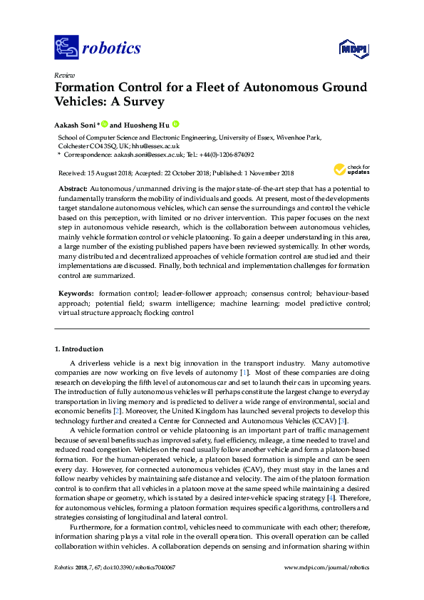 Pdf Formation Control For A Fleet Of Autonomous Ground Vehicles A Survey