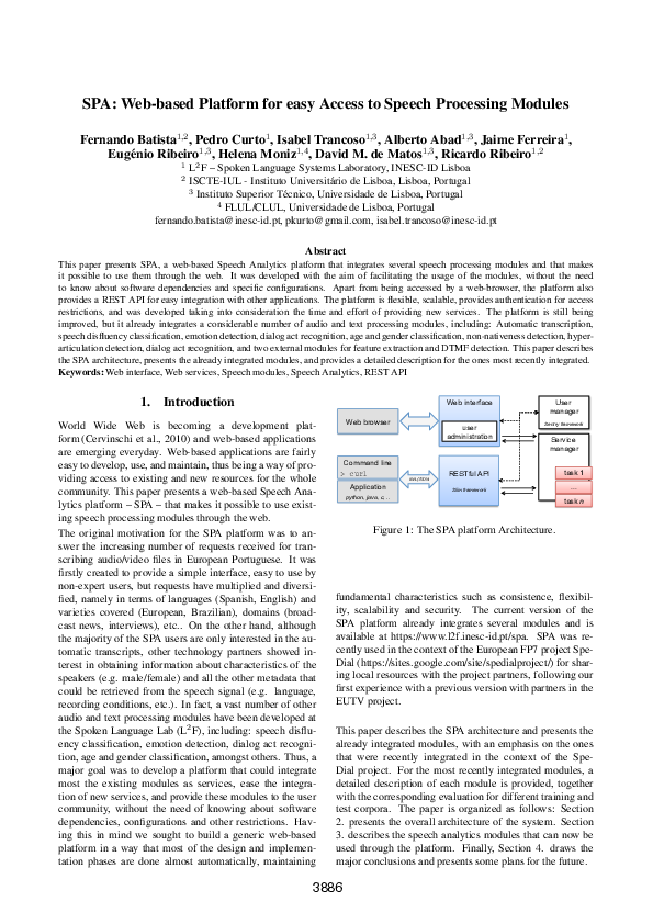 (PDF) SPA: Web-based Platform for easy Access to Speech Processing Modules