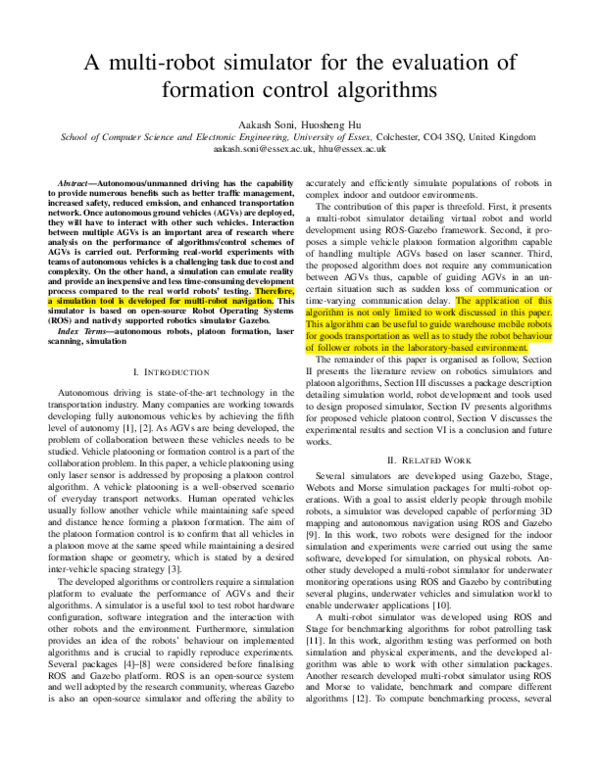 (PDF) A multi-robot simulator for the evaluation of formation control ...