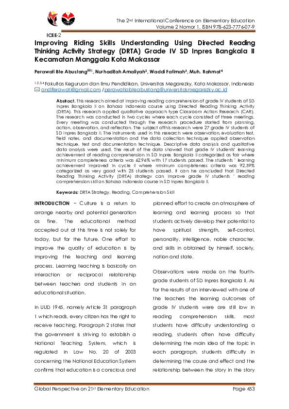 Pdf Improving Riding Skills Understanding Using Directed Reading Thinking Activity Strategy