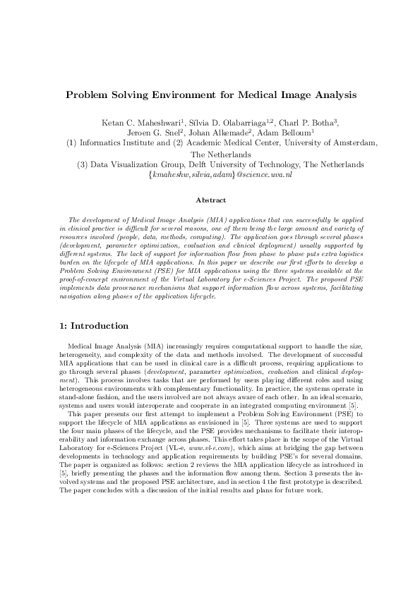 (PDF) Problem Solving Environment for Medical Image Analysis | Jeroen Snel - Academia.edu