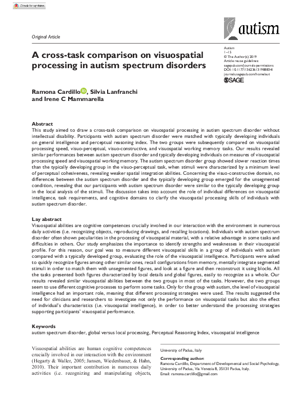 (PDF) A cross-task comparison on visuospatial processing in autism spectrum disorders