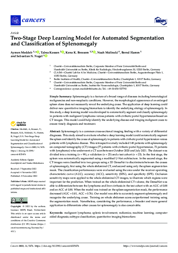 (PDF) Two-Stage Deep Learning Model for Automated Segmentation and Classification of Splenomegaly