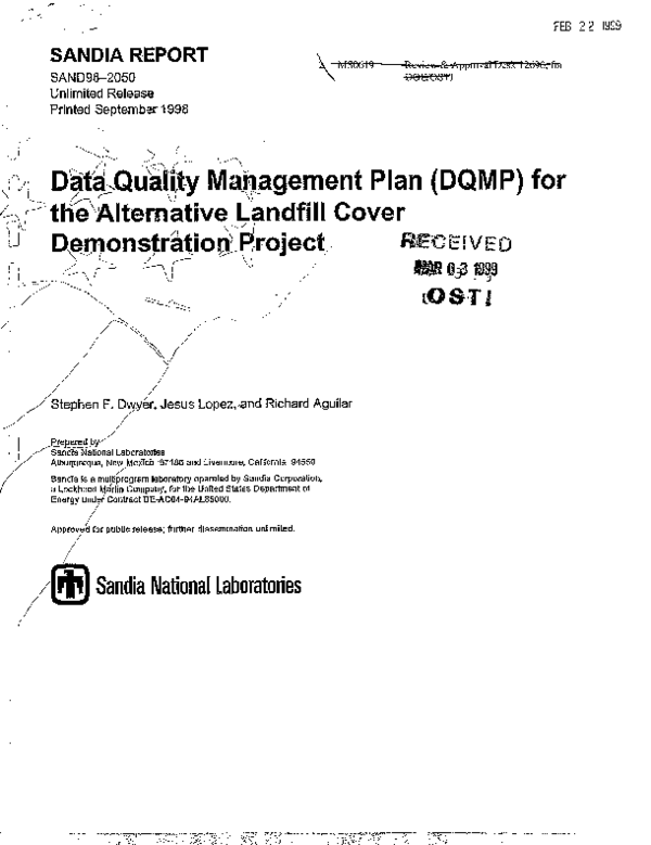 (PDF) Data Quality Management Plan (DQMP) for the Alternative Landfill ...