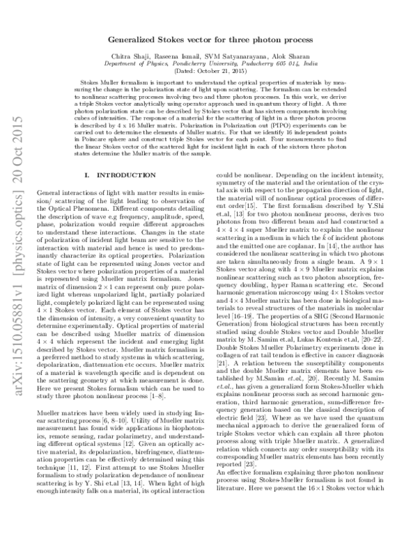 (PDF) Generalized Stokes vector for three photon process