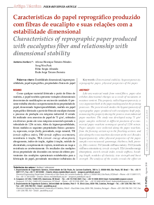 (PDF) estabilidade dimensional Characteristics of reprographic paper ...