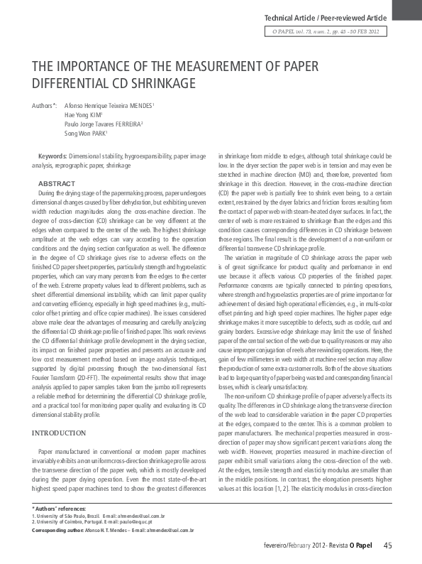 (PDF) The importance of the measurement of paper differential CD shrinkage