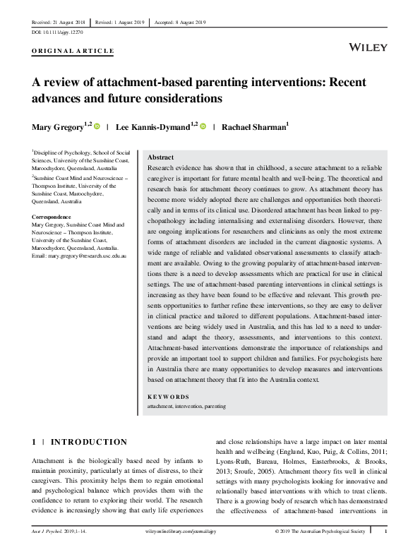 (PDF) A review of attachment‐based parenting interventions: Recent ...