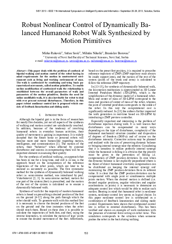 (PDF) Robust nonlinear control of dynamically balanced humanoid robot ...