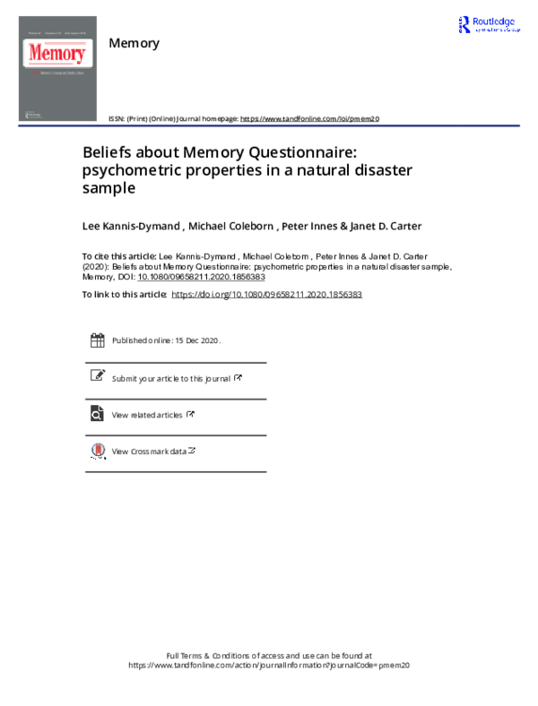 (PDF) Beliefs about Memory Questionnaire: psychometric properties in a ...
