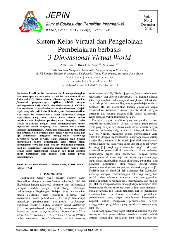 (PDF) Sistem Kelas Virtual dan Pengelolaan Pembelajaran Berbasis 3-Dimensional Virtual World