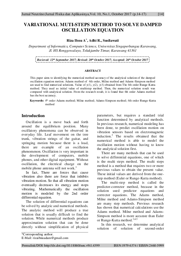 (PDF) Variational Muti-Steps Method to Solve Damped Oscillation Equation