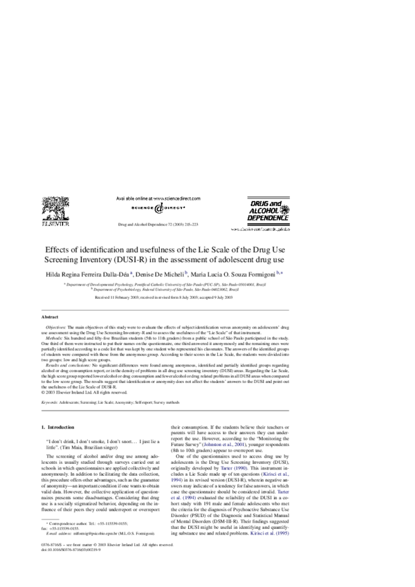 (PDF) Effects of identification and usefulness of the Lie Scale of the ...