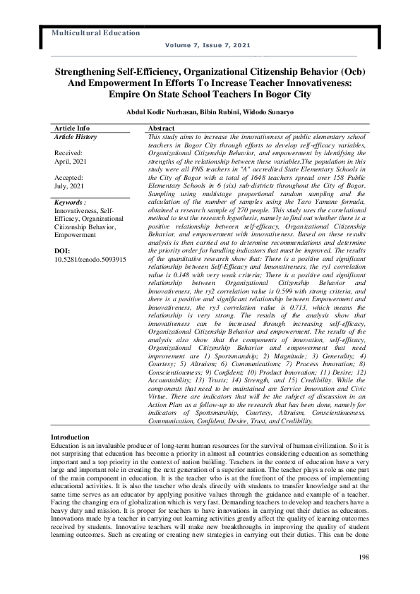 (PDF) Strengthening Self-Efficiency, Organizational Citizenship Behavior (Ocb) And Empowerment ...