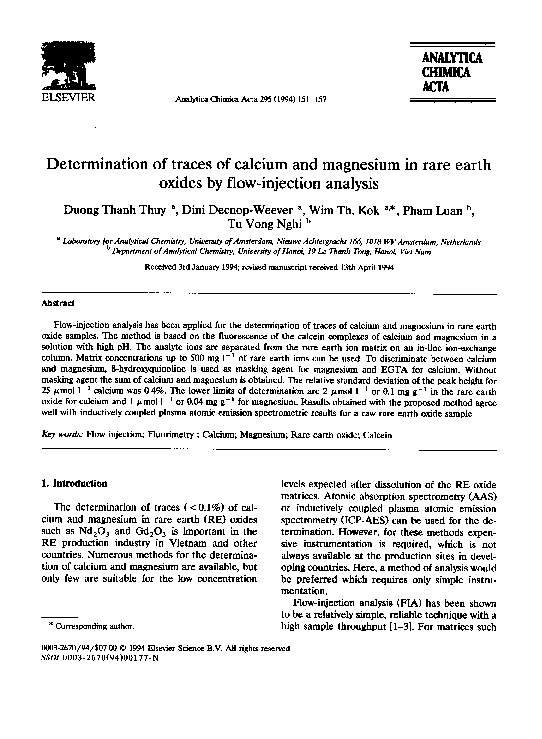 Pdf Determination Of Traces Of Calcium And Magnesium In Rare Earth Oxides By Flow Injection