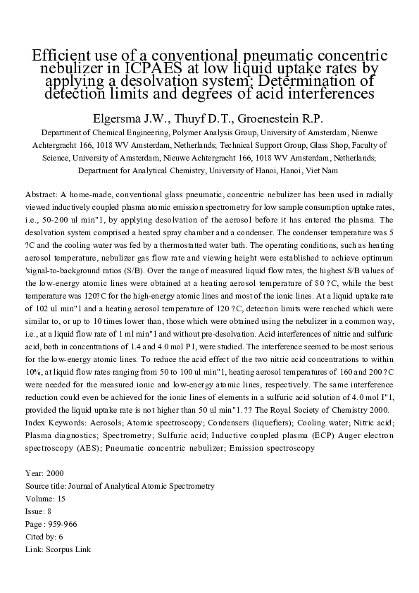 (PDF) Efficient use of a conventional pneumatic concentric nebulizer in ...