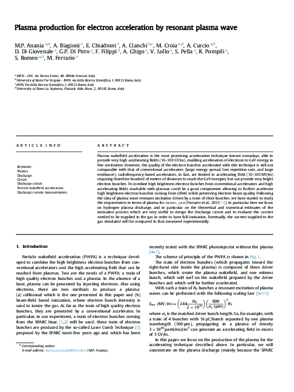 (PDF) Plasma production for electron acceleration by resonant plasma wave