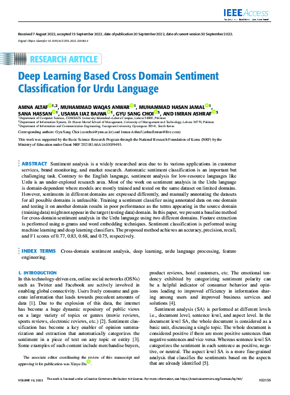 Pdf Deep Learning Based Cross Domain Sentiment Classification For