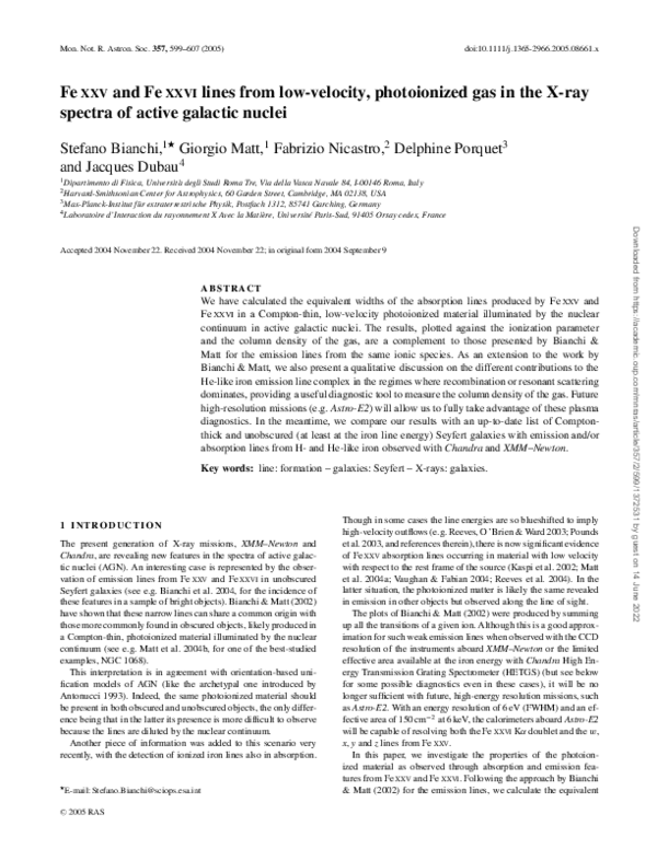(PDF) Fe xxv and Fe xxvi lines from low-velocity, photoionized gas in ...