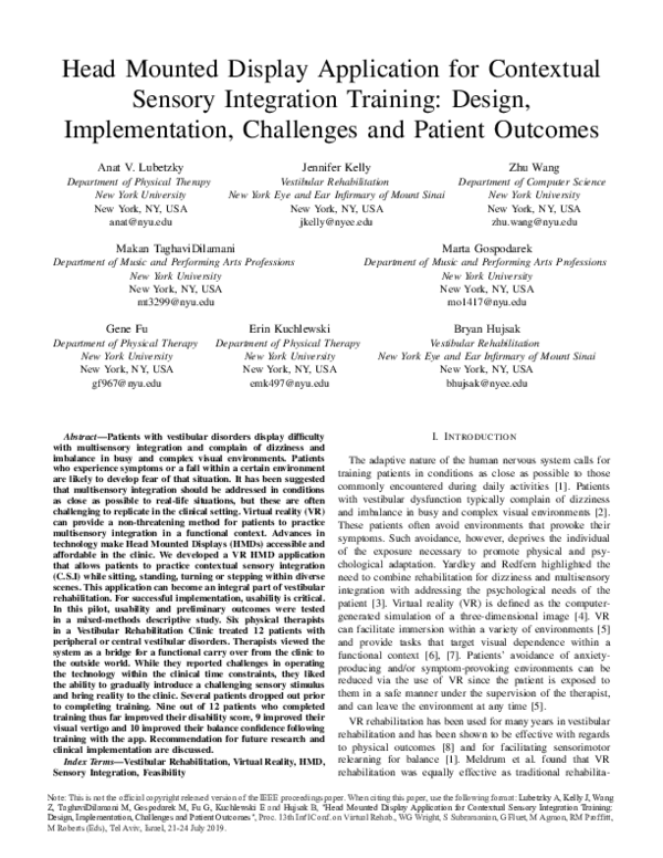 (PDF) Head Mounted Display Application for Contextual Sensory Integration Training: Design ...