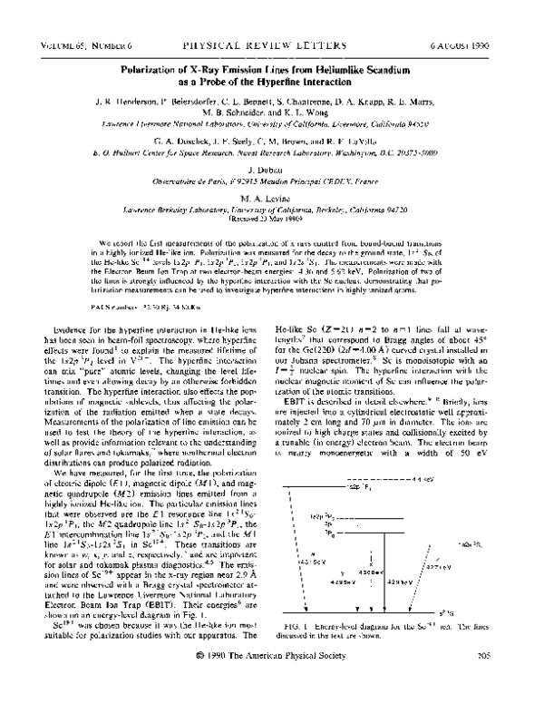 (PDF) Polarization of x-ray emission lines from heliumlike scandium as ...