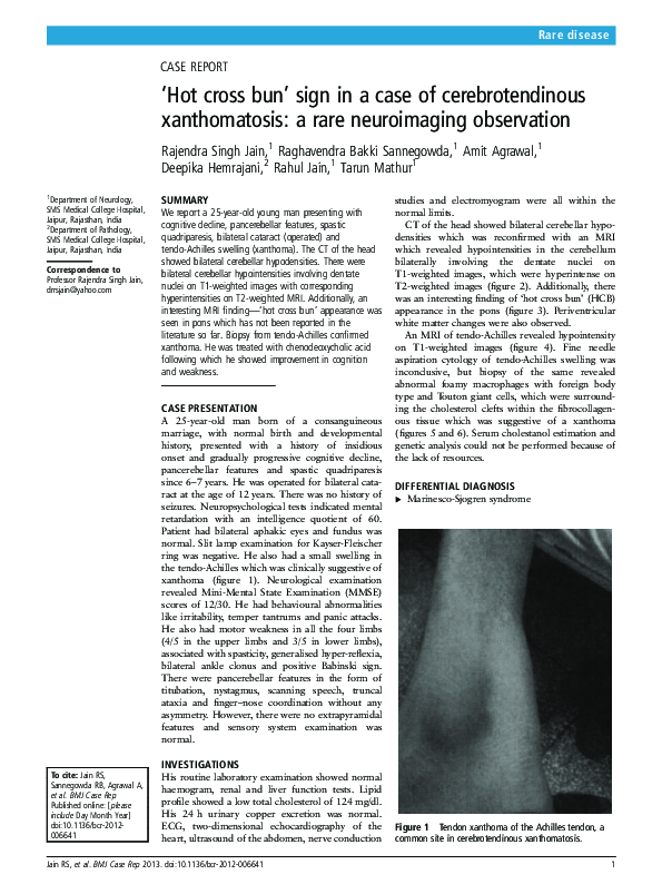 (PDF) Hot cross bun' sign in a case of cerebrotendinous xanthomatosis ...