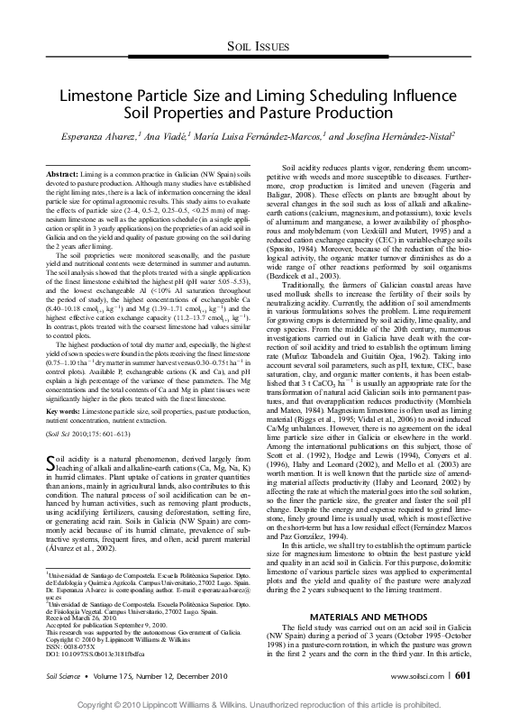 (PDF) Limestone Particle Size and Liming Scheduling Influence Soil Properties and Pasture Production