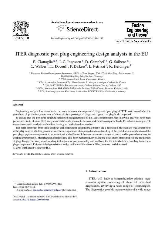 (PDF) ITER diagnostic port plug engineering design analysis in the EU