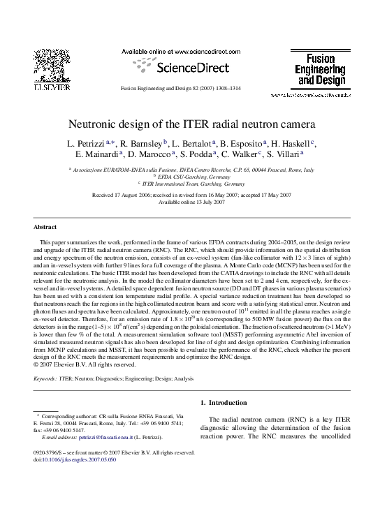 (PDF) Neutronic design of the ITER radial neutron camera