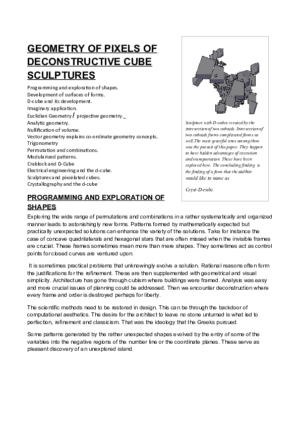 (DOC) GEOMETRY OF PIXELS OF DECONSTRUCTIVE CUBE SCULPTURES