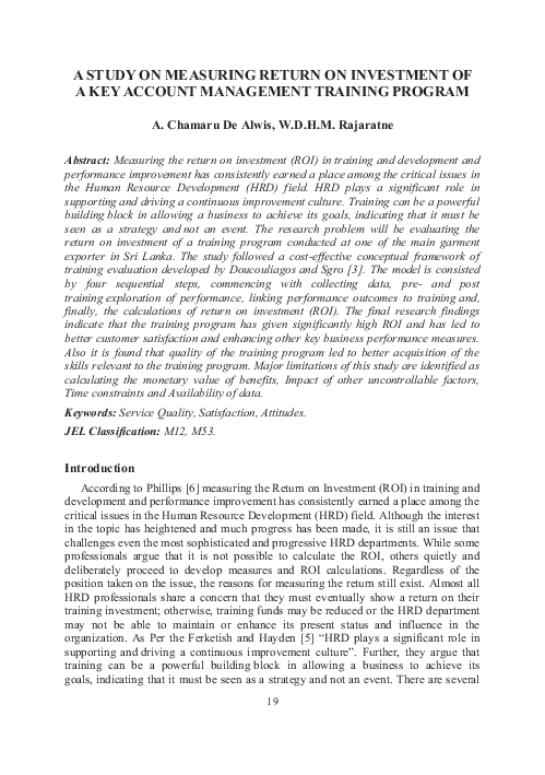 (PDF) A study on measuring return on investment of a key account ...